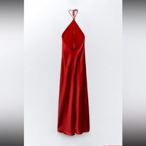 Zara | Dresses | Zara Limited Edition Red Satin Halter Maxi Dress ...